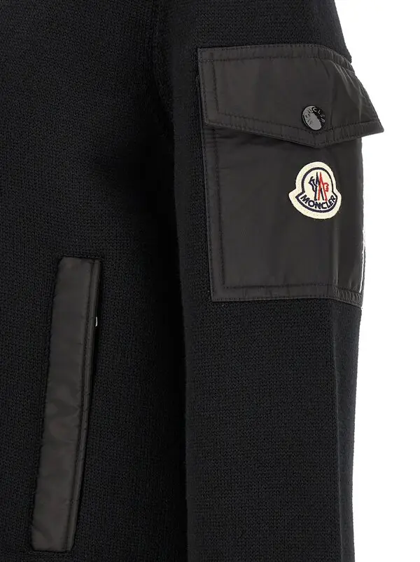 Moncler Ribbed Wool Zip-up Cardigan With Technical Inserts
