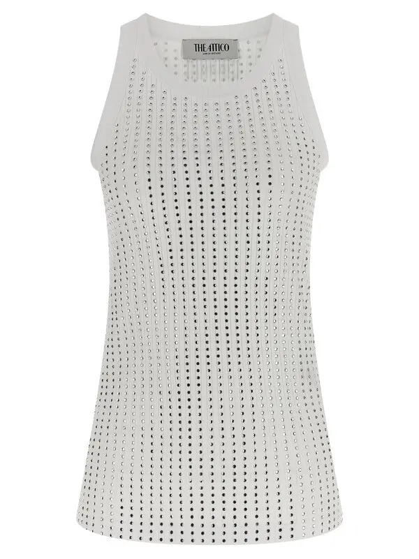 Attico Rhinestone Embellished Ribbed Tank Top