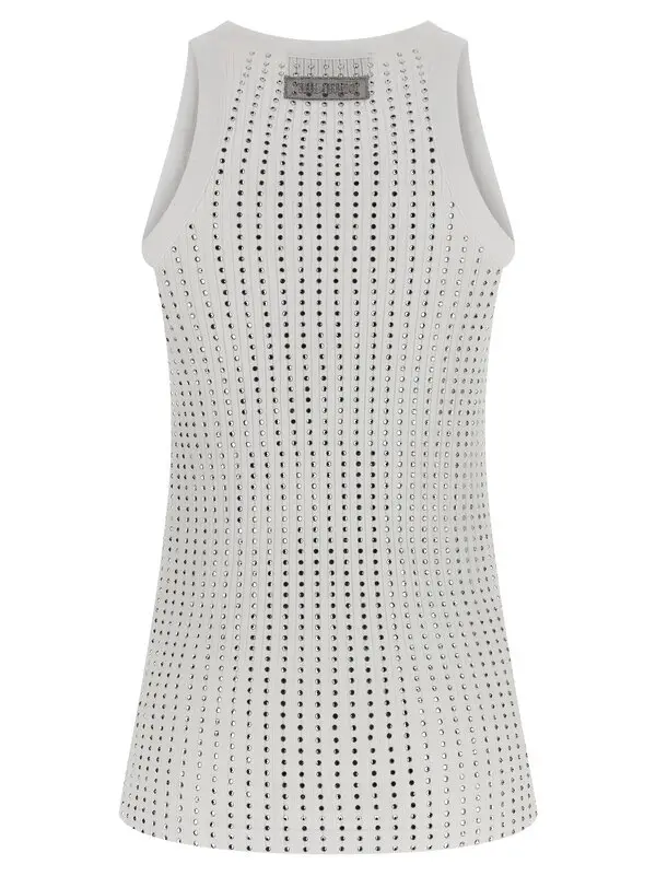 Attico Rhinestone Embellished Ribbed Tank Top