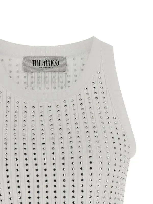 Attico Rhinestone Embellished Ribbed Tank Top
