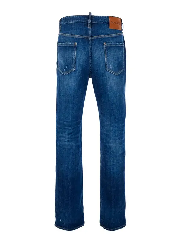 Dsquared2 Blue Jeans With Ripped Details And Logo Patch On The Back In Denim For
