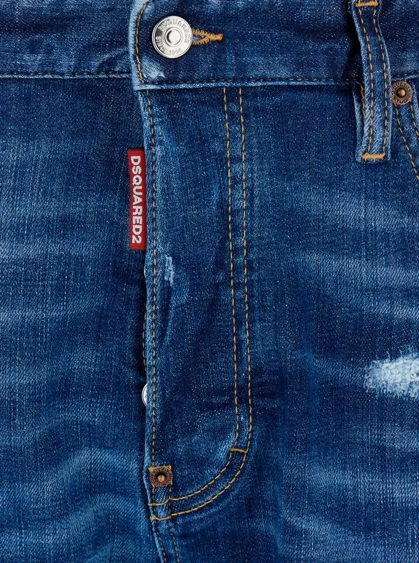 Dsquared2 Blue Jeans With Ripped Details And Logo Patch On The Back In Denim For