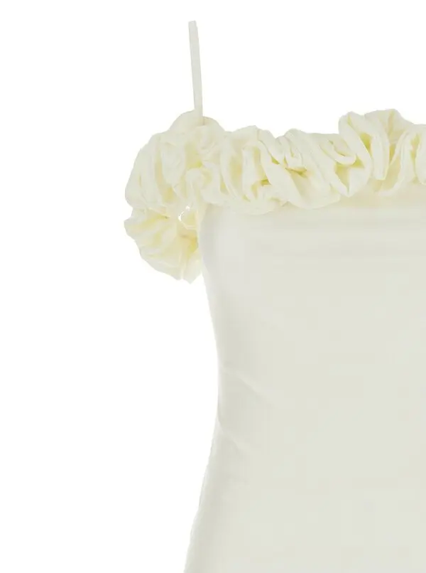 Coperni White Sleeveless Long Dress With Ruched Detail And Asymmetric Hem In Tech Fabric Stretch - Multicolor