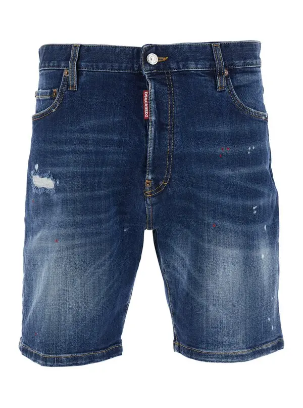 Dsquared2 Denim Shorts With Logo Patch And Ripped Details