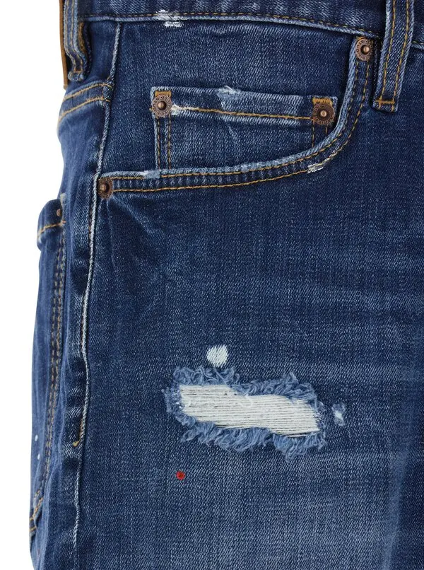 Dsquared2 Denim Shorts With Logo Patch And Ripped Details