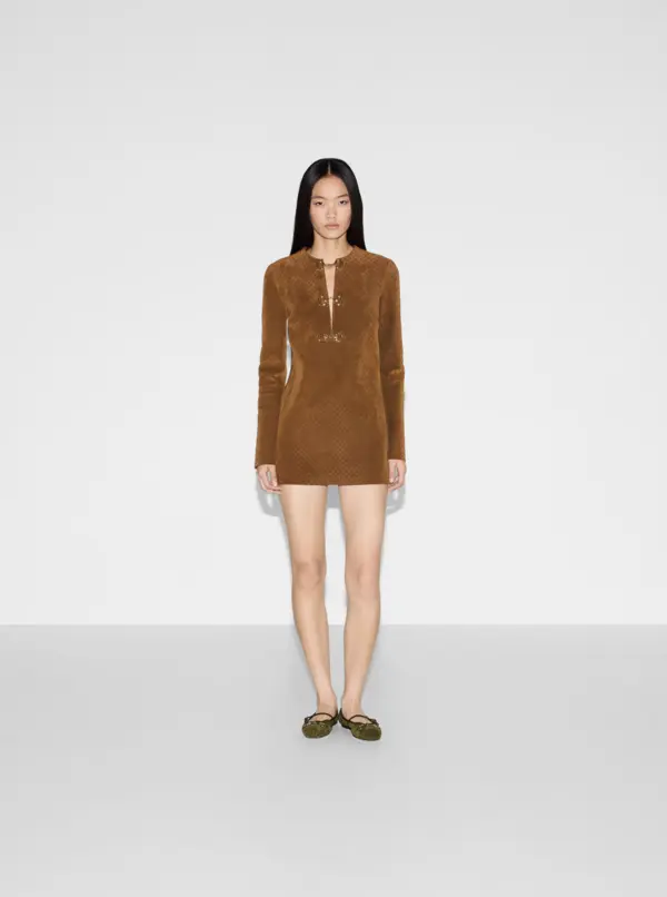 Gucci Suede Dress With Horsebit Detail And Gg Motif - Multicolor