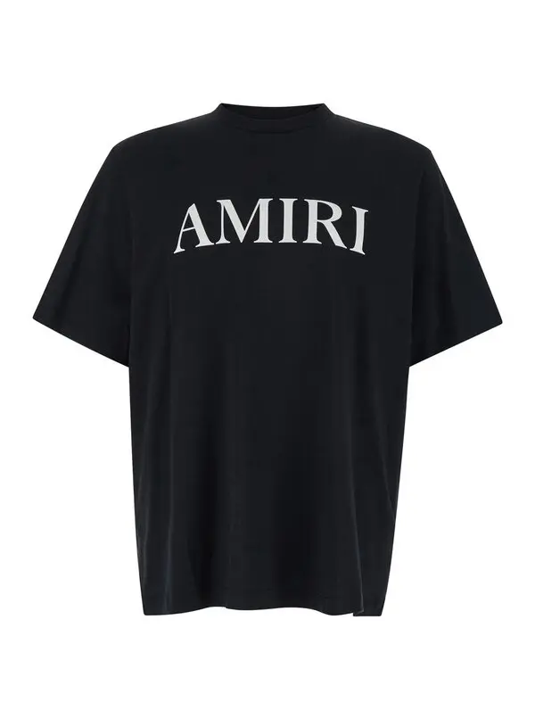 Amiri Crewneck T-shirt With Logo Lettering Print On The Front In Cotton - Black