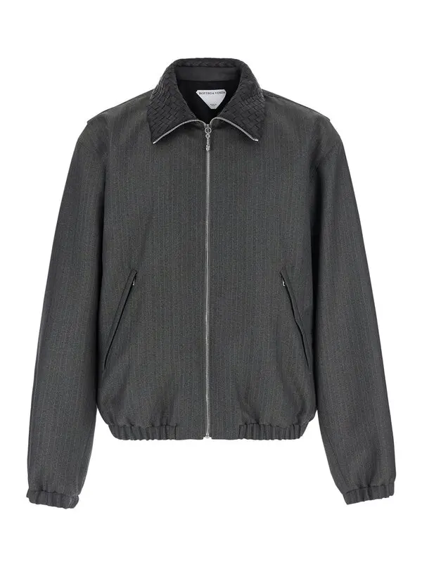 Bottega Veneta Wool Pinstripe Jacket With Intreccio Collar - Multicolor