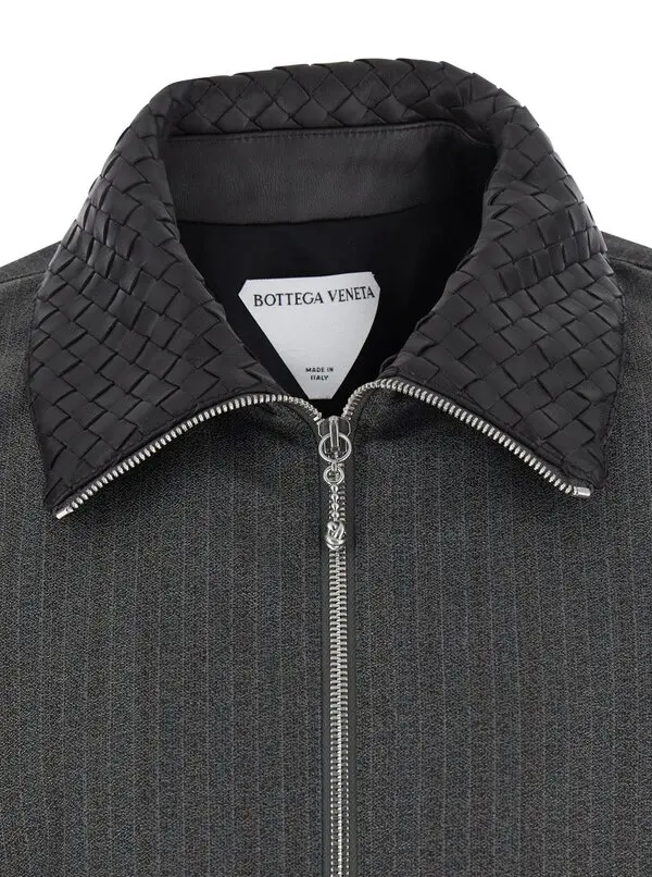Bottega Veneta Wool Pinstripe Jacket With Intreccio Collar - Multicolor
