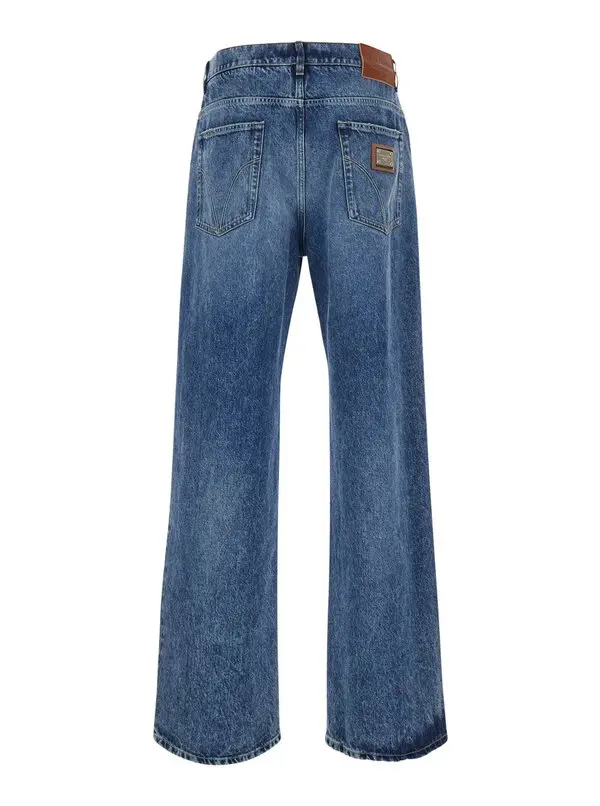Dolce & Gabbana Blue Jeans With Applied Logo Patch On The Back In Denim