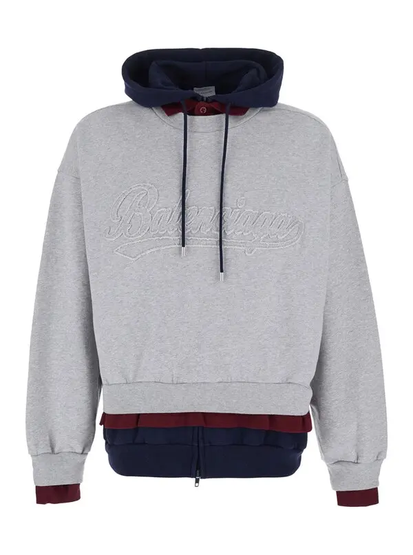 Balenciaga Grey Hoodie With Embossed Logo On The Front In Cotton Blend - Multicolor