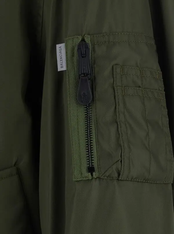 Balenciaga Green Tech Fabric Bomber Jacket With Embossed Logo