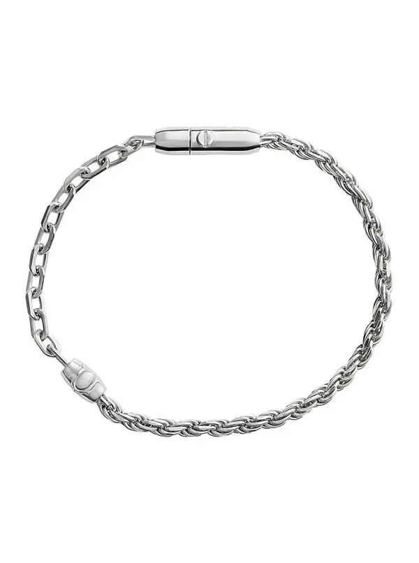 Bottega Veneta Silver Bracelet With Two Contrasting Chains And Press-stud Closure In Sterling Silver For - Multicolor