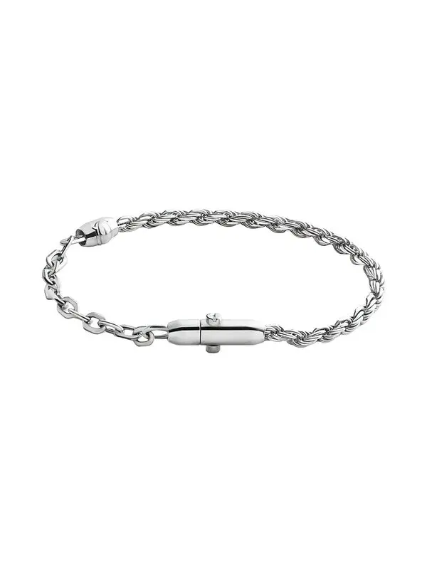 Bottega Veneta Silver Bracelet With Two Contrasting Chains And Press-stud Closure In Sterling Silver For