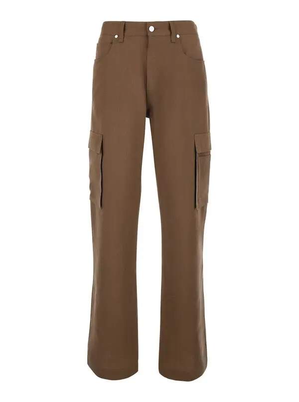 Fendi Linen Cargo Pants With Ff Plate Detail - Multicolor
