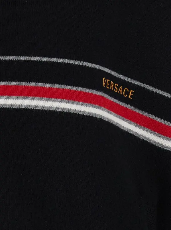 Versace Cotton Zip-up High Neck Sweater With Logo Detail