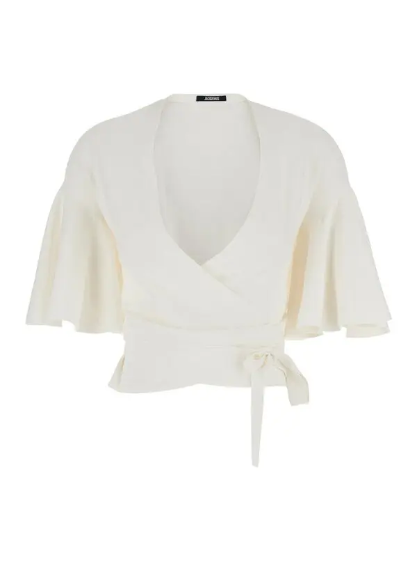 Jacquemus White Tech Fabric Crossed Neck Top