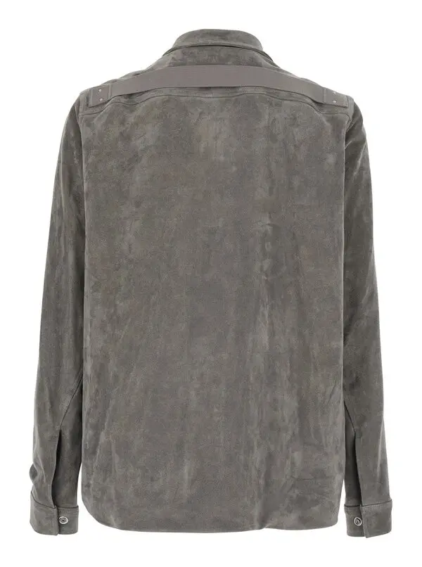 Rick Owens Brad' Grey Jacket With Classic Collar And Back Strap In Suede