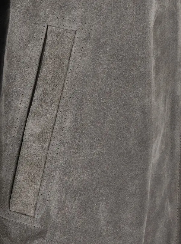Rick Owens Brad' Grey Jacket With Classic Collar And Back Strap In Suede