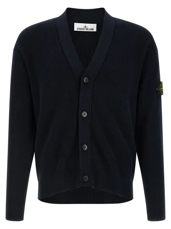 Stone Island 5100009 Ribbed Cotton Cardigan - Blue
