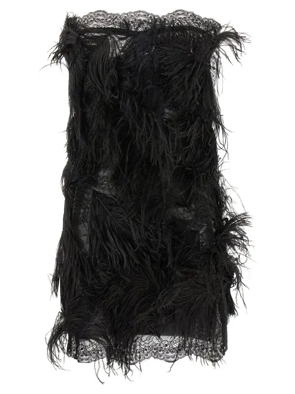 Attico Lace And Feather Embellished Mini Dress - Black