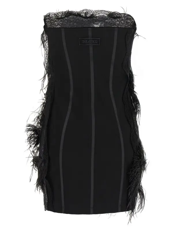 Attico Lace And Feather Embellished Mini Dress - Black