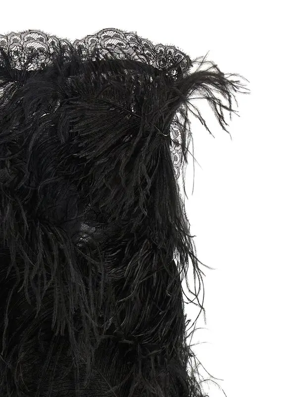 Attico Lace And Feather Embellished Mini Dress - Black