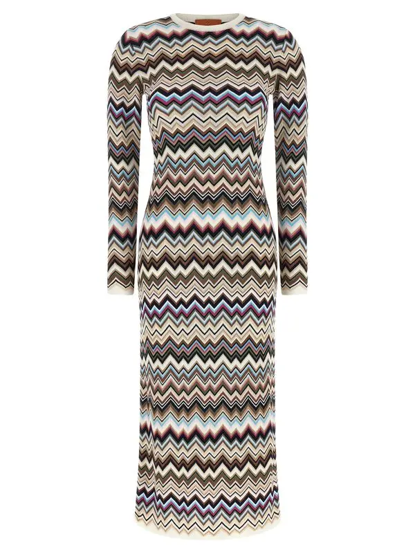 Missoni Long Sleeve Zigzag Chevron Knit Midi Dress