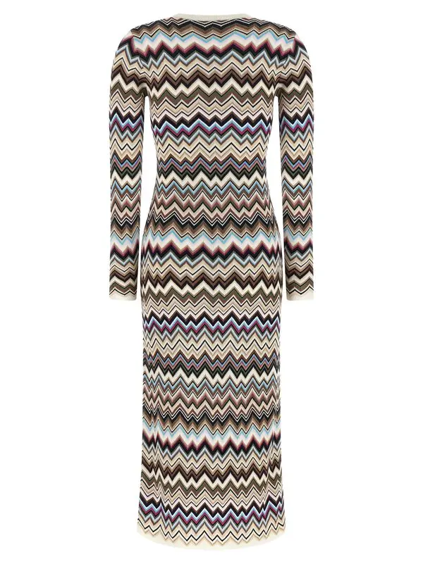 Missoni Long Sleeve Zigzag Chevron Knit Midi Dress