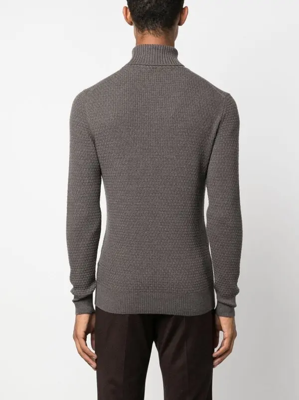 Tagliatore Wool Turtleneck With Woven Motif - Gray