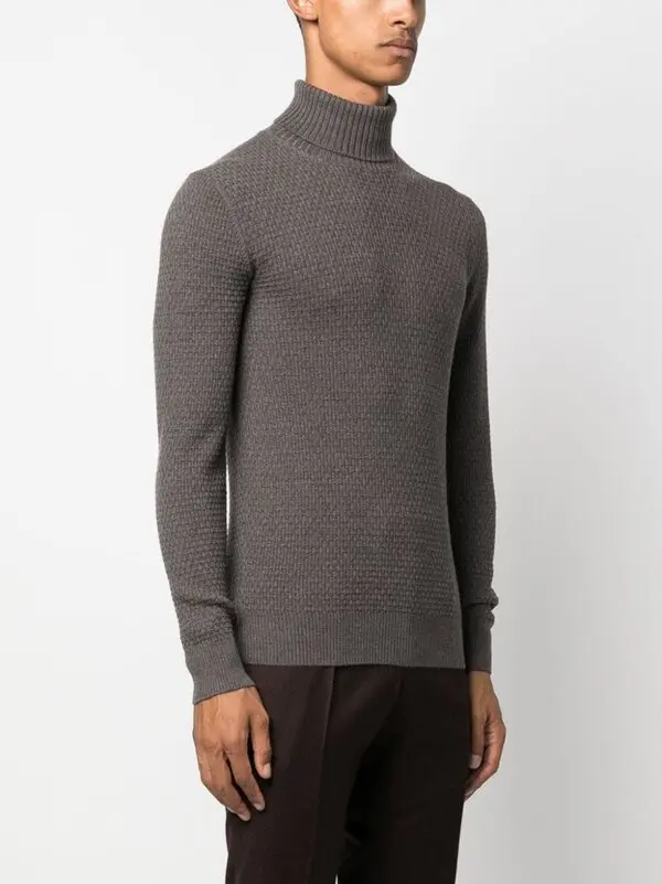 Tagliatore Wool Turtleneck With Woven Motif - Gray