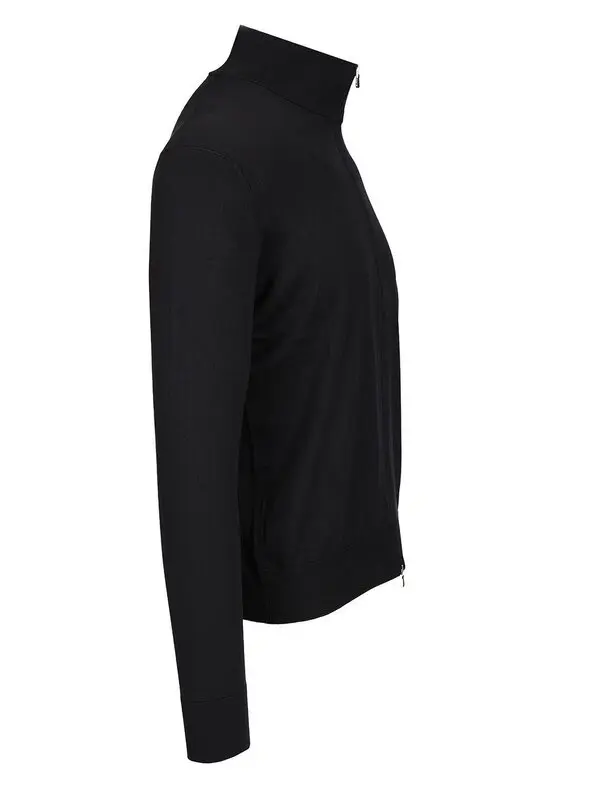 Tagliatore Zip-up High Neck Sweater In Cotton And Silk - Blue