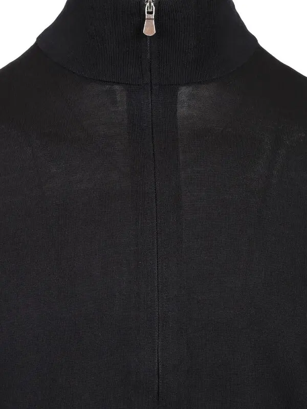 Tagliatore Zip-up High Neck Sweater In Cotton And Silk - Blue