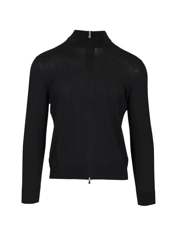 Tagliatore Zip-up High Neck Sweater In Cotton And Silk - Blue