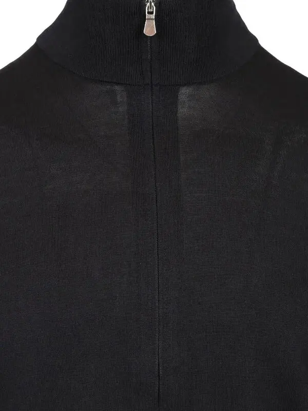 Tagliatore Zip-up High Neck Sweater In Cotton And Silk - Blue