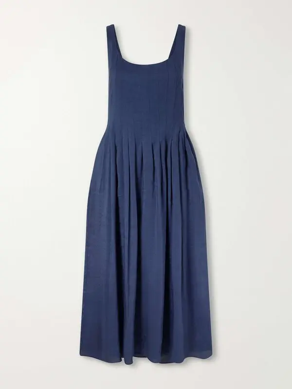 LA LIGNE Pleated Linen-blend Midi Dress
