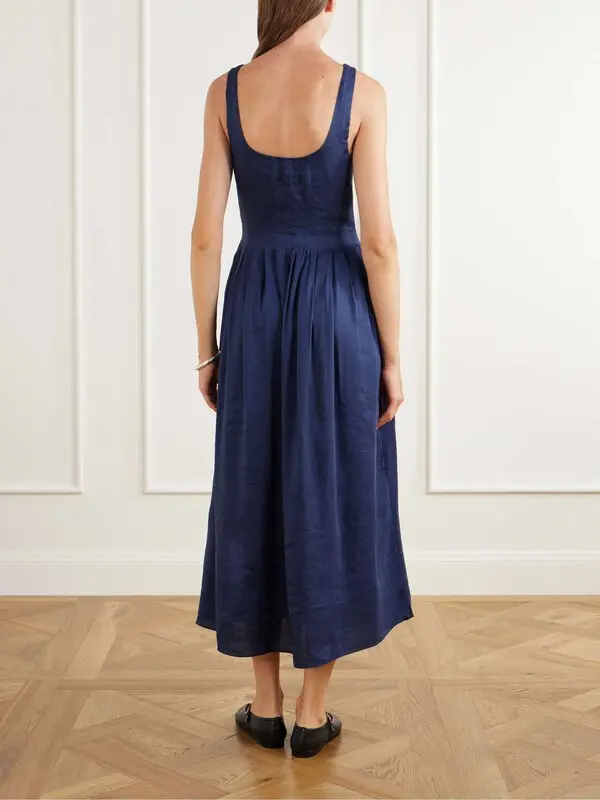 LA LIGNE Pleated Linen-blend Midi Dress
