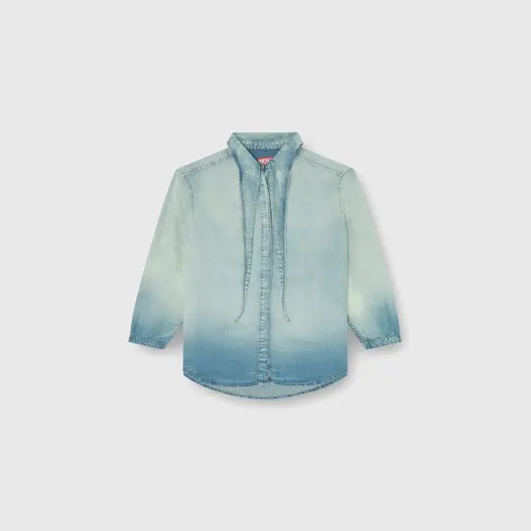 DIESEL® Marbled Fluid Denim Shirt With Extra-long Collar - Blue