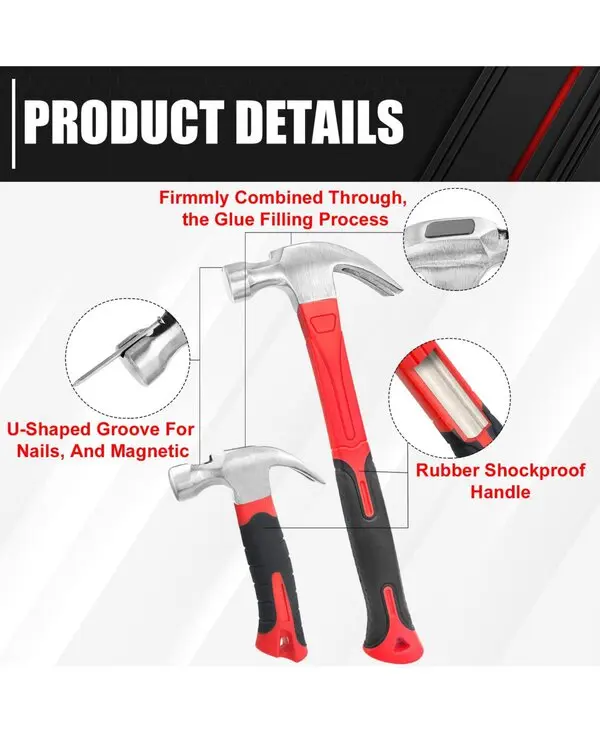 XDOVET Hammer Set Claw Starter Fiberglass Soft Handle 2pc