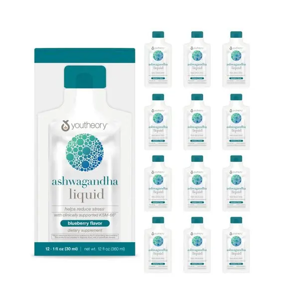 YOUTHEORY Ashwagandha Liquid Blueberry 600 Mg 12 Pouches