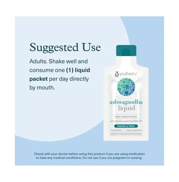 YOUTHEORY Ashwagandha Liquid Blueberry 600 Mg 12 Pouches