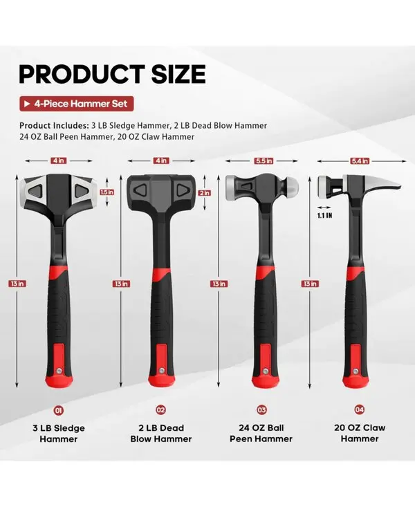 XDOVET Hammer Set Carbon Steel Rubber Grip