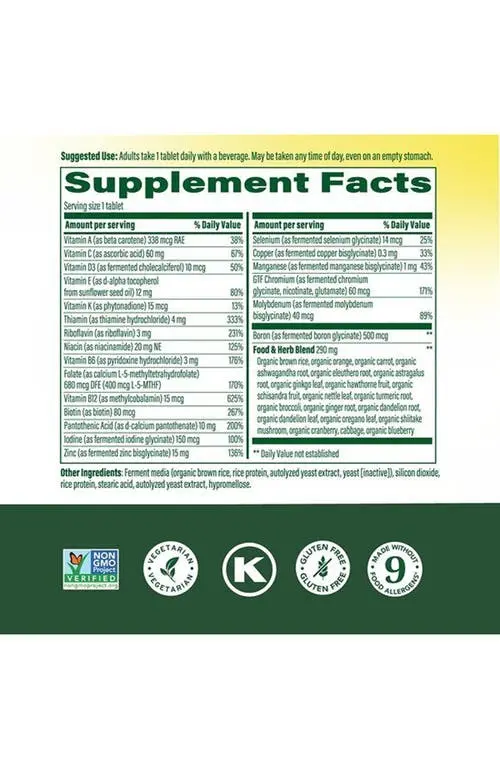 MEGAFOOD One Daily Multivitamin For 40+ With Methylated B12, Methylfolate. Vegetarian