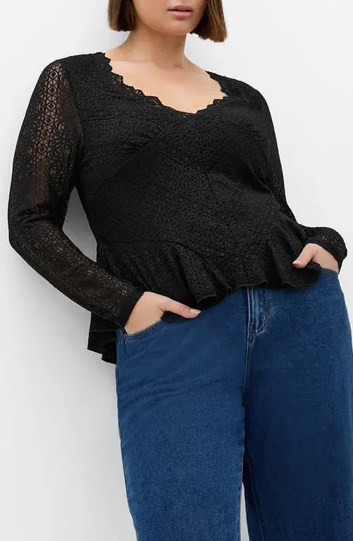 City Chic Lola Long Sleeve Lace Peplum Shirt