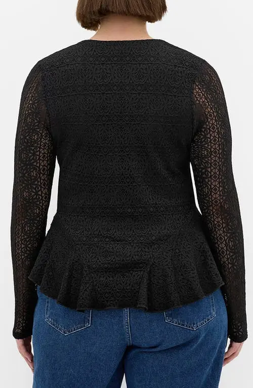 City Chic Lola Long Sleeve Lace Peplum Shirt