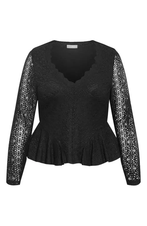 City Chic Lola Long Sleeve Lace Peplum Shirt