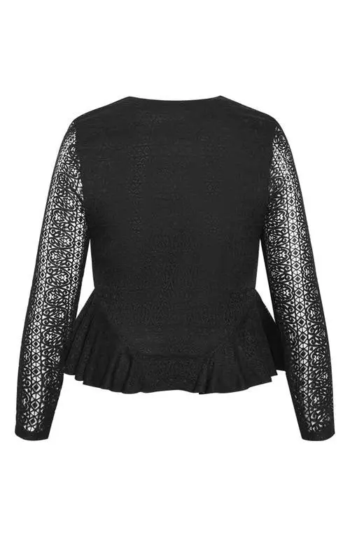 City Chic Lola Long Sleeve Lace Peplum Shirt