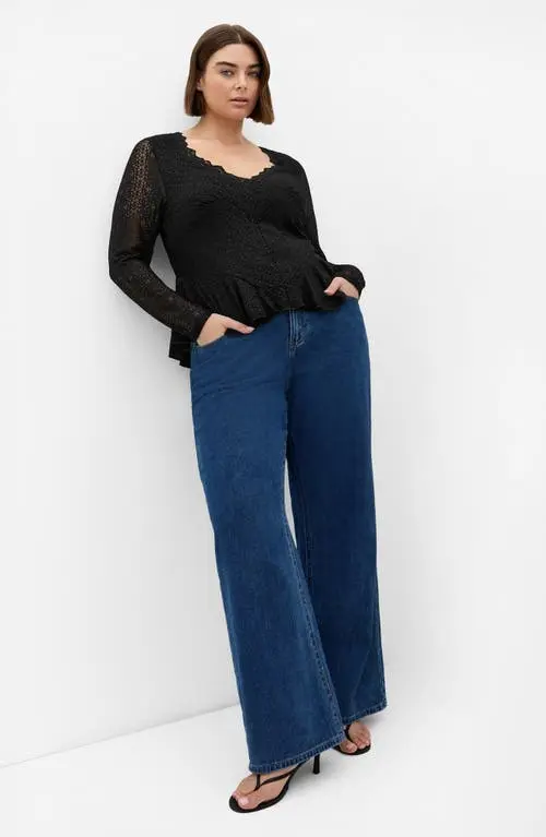 City Chic Lola Long Sleeve Lace Peplum Shirt