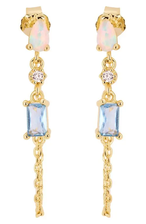 ATHRA LUXE Multi Stone Chain Drop Earrings - Gold