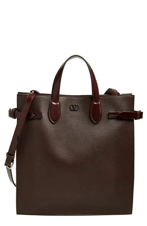 Valentino Garavani Antibes North/south Grained Leather Tote - Dark Brown